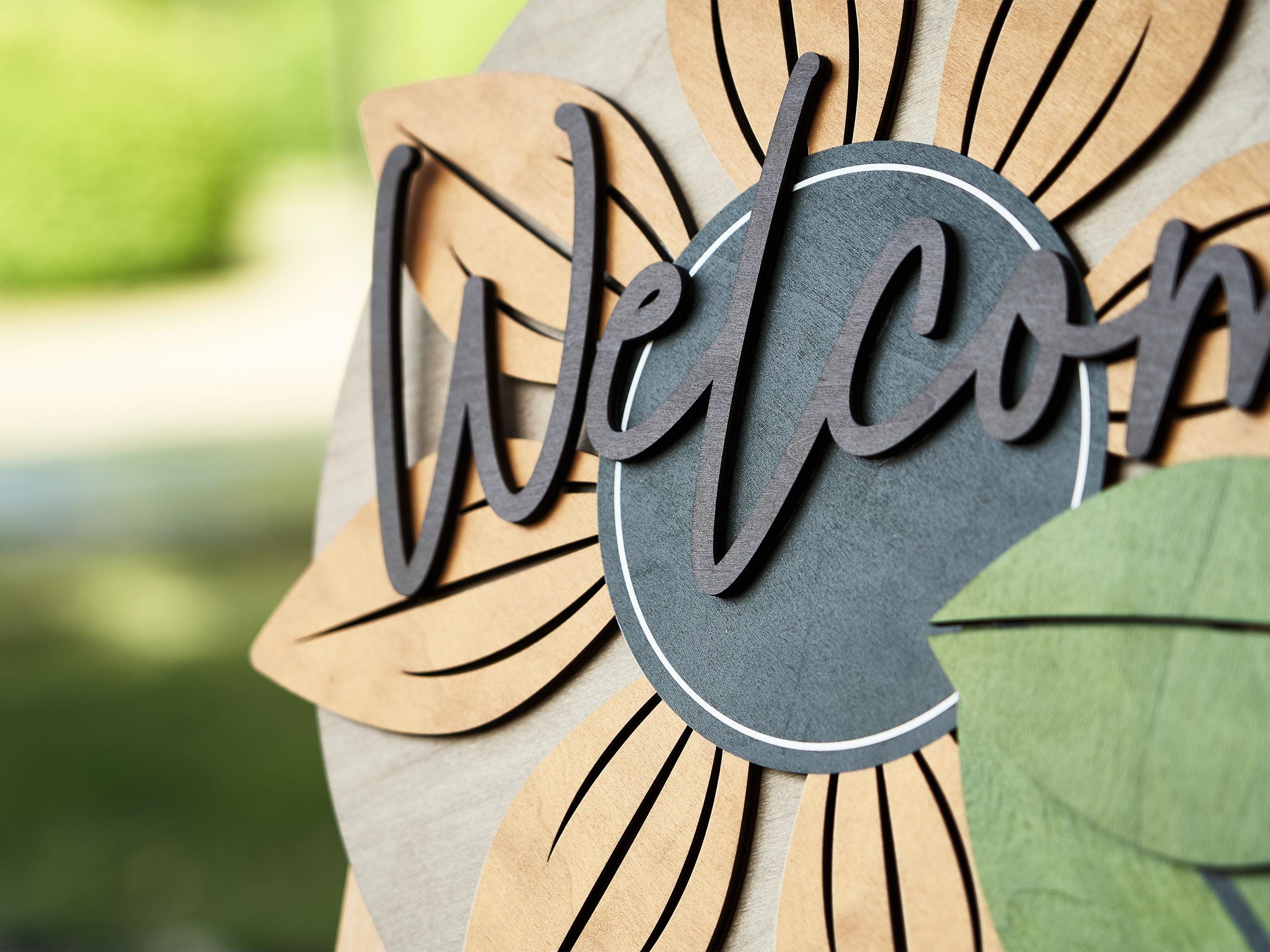 Sunflower Wooden Sign for Front Door, Welcome Sign for Shop and Home ...