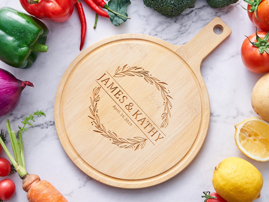 Personalized Bamboo Circle Cutting Board, Custom Wedding Gift ...
