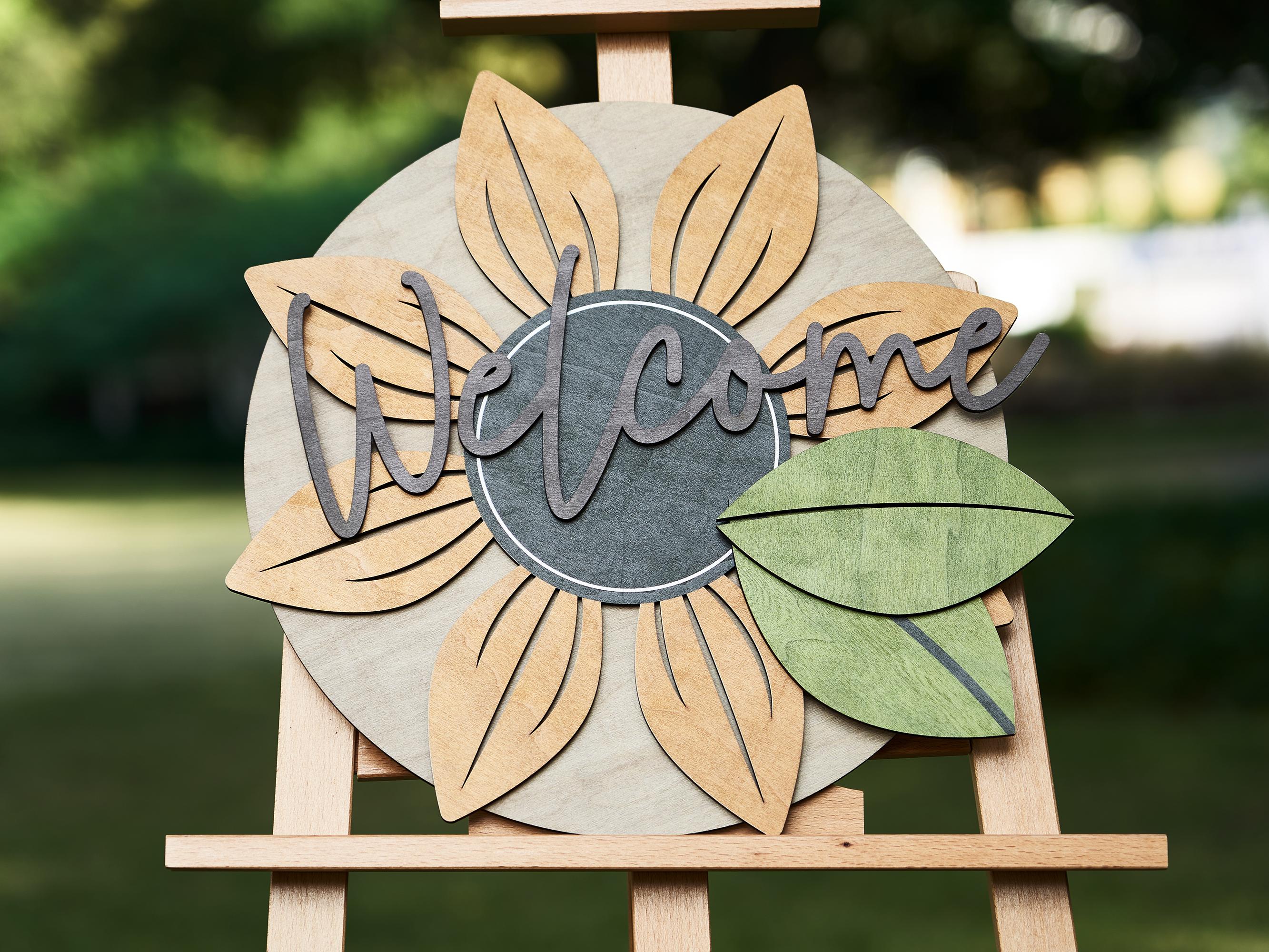 Sunflower Wooden Sign for Front Door, Welcome Sign for Shop and Home ...