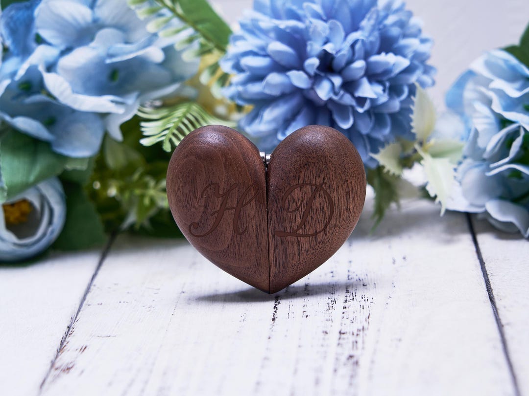 Heart Shape Ring Box-personalized Proposal Walnut Single Ring Box, Wood ...