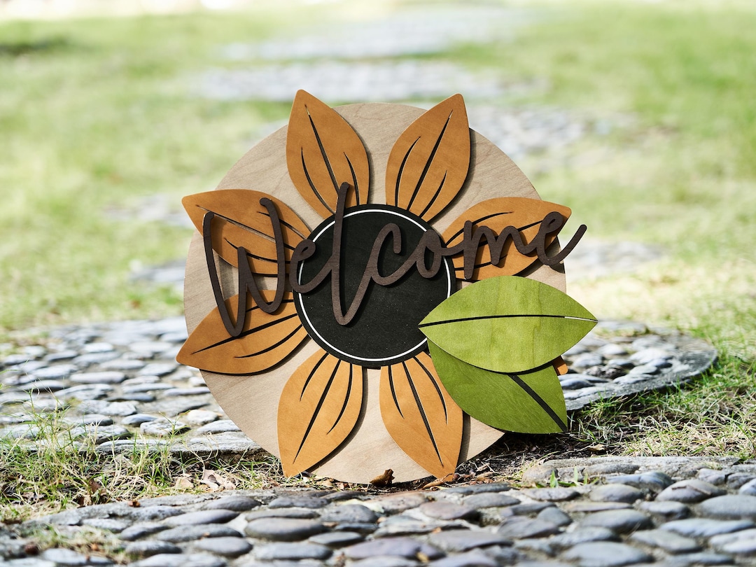 Sunflower Wooden Sign for Front Door, Welcome Sign for Shop and Home ...