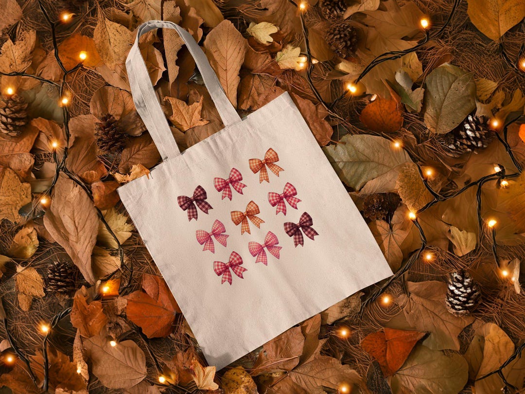 Cute Bow Tote Bag, Coquette Aesthetic Fall Tote, Stylish Gingham Bow ...