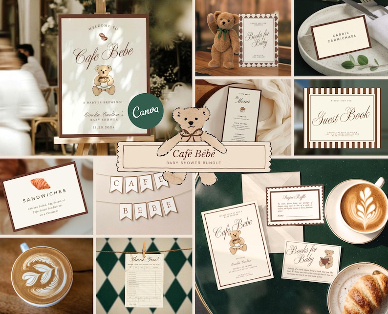 Café Bébé (cafe Bebe) Baby Shower Canva Bundle | Coffee Theme ...