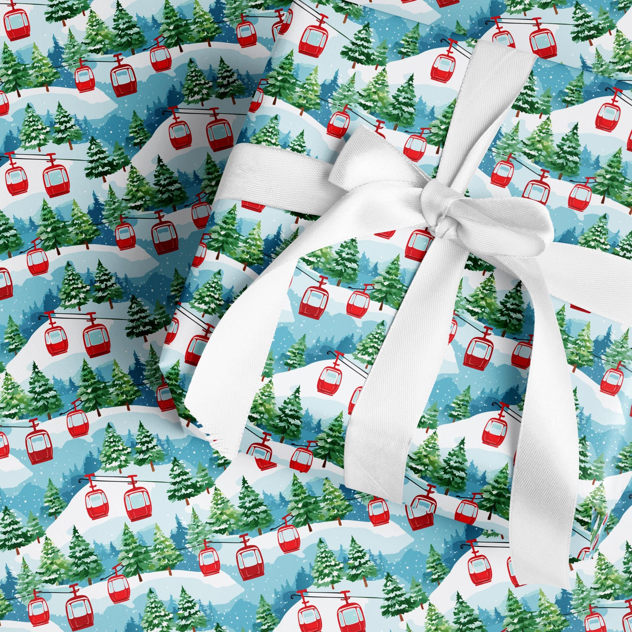 Christmas Wrapping Paper, Ski Gondola Holiday Gift Wrap, Birthday ...