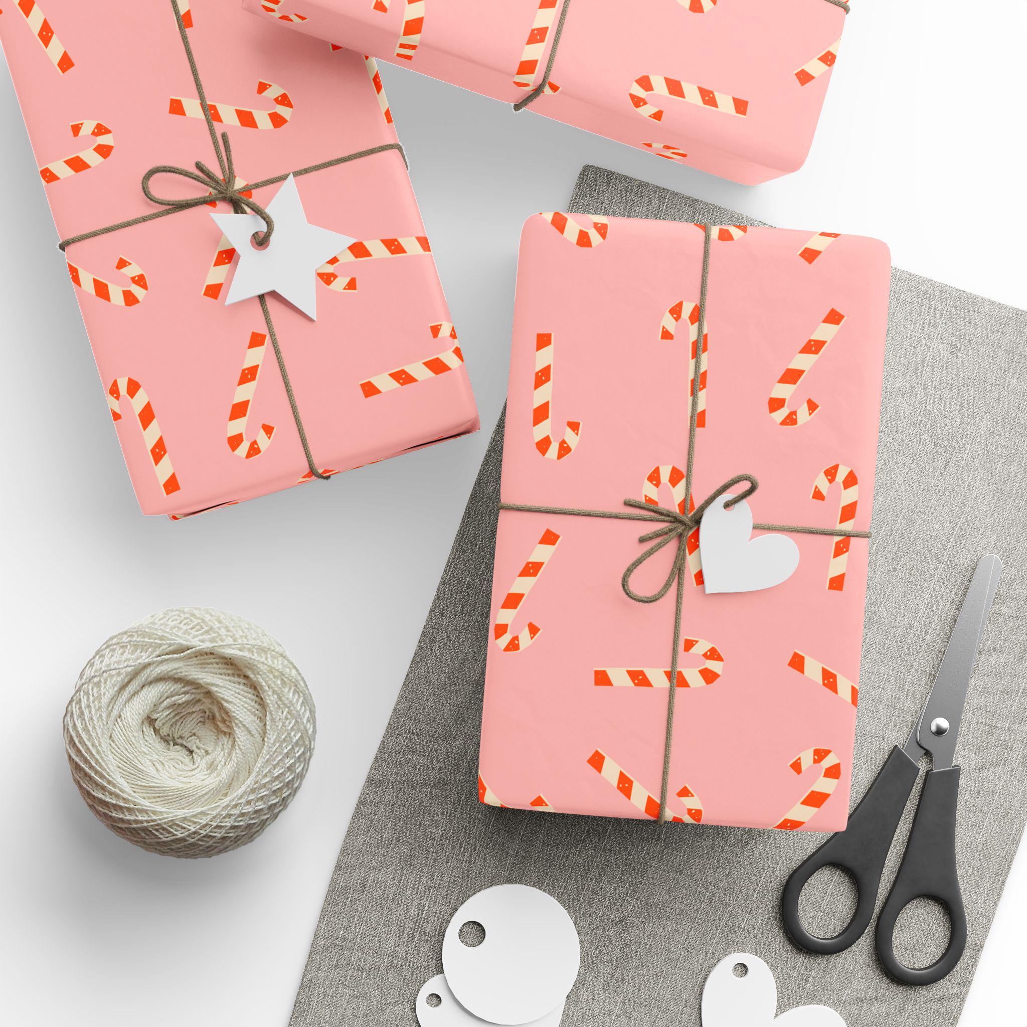 Candy Cane Wrapping Paper | Pink Christmas Gift Wrap Roll | Luxury ...
