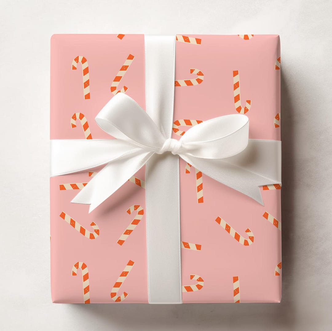 Candy Cane Wrapping Paper | Pink Christmas Gift Wrap Roll | Luxury ...