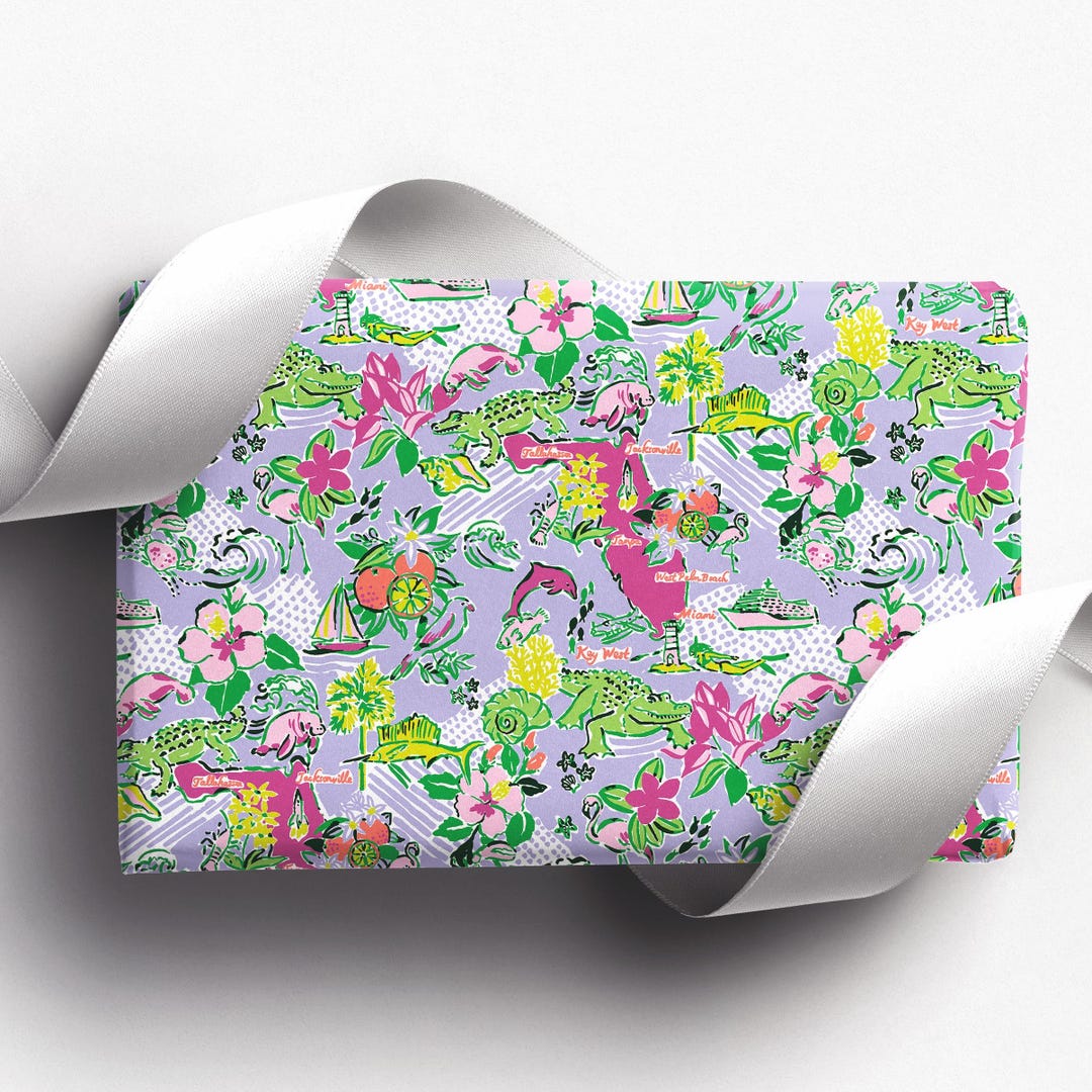Preppy Wrapping Paper | Florida Map Landmarks |tropical Cute {christmas ...