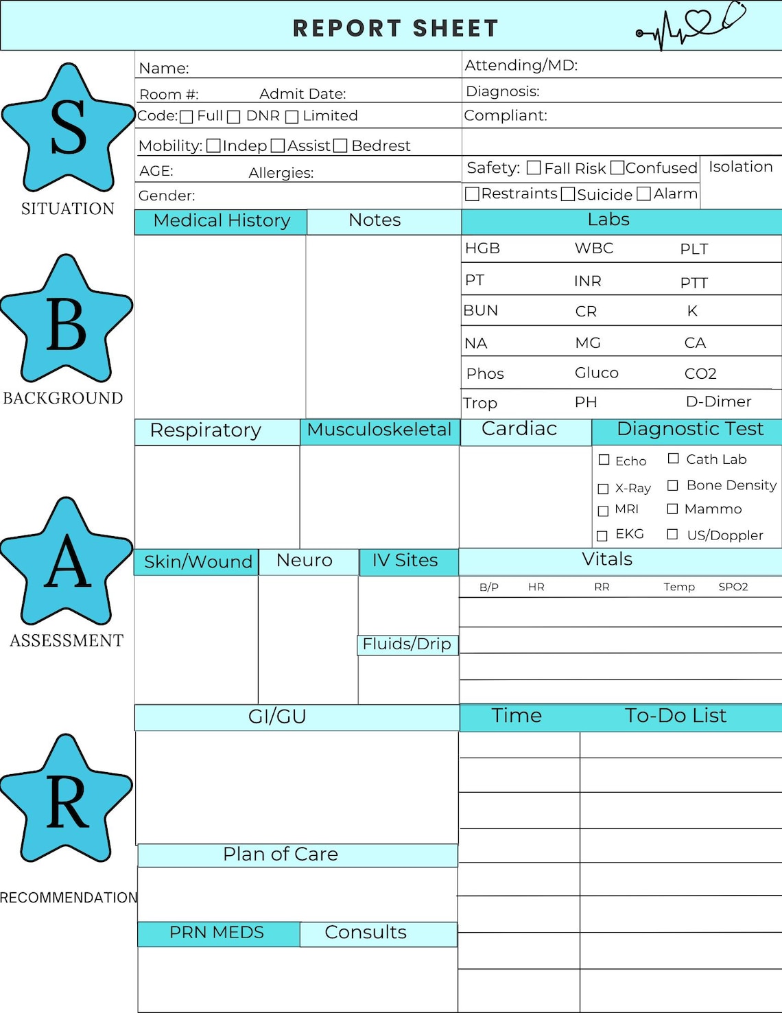 SBAR Nurse Report Sheet: Nursing Handoff Form (instant PDF Download) - Etsy
