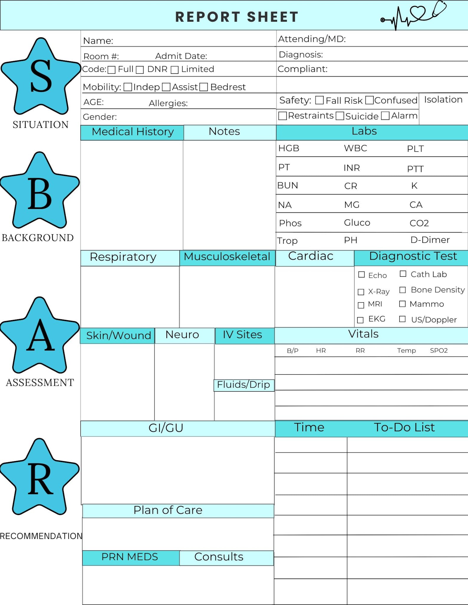 SBAR Nurse Report Sheet: Nursing Handoff Form (instant PDF Download) - Etsy