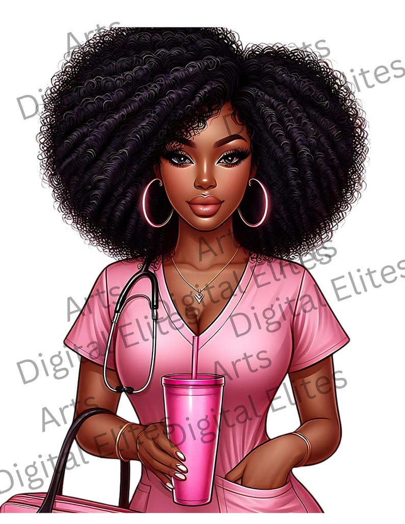 Black Nurse PNG: Pink Scrubs, African American Clip Art (digital ...