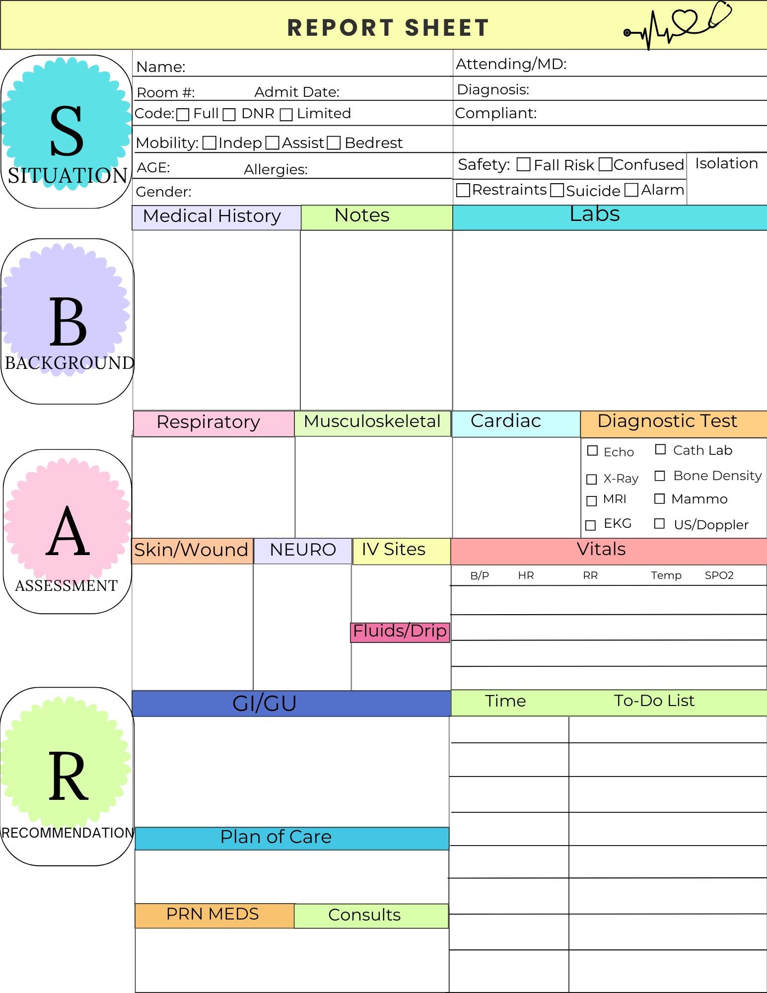 SBAR Nurse Report Sheet: Nursing Handoff Form (instant PDF Download) - Etsy