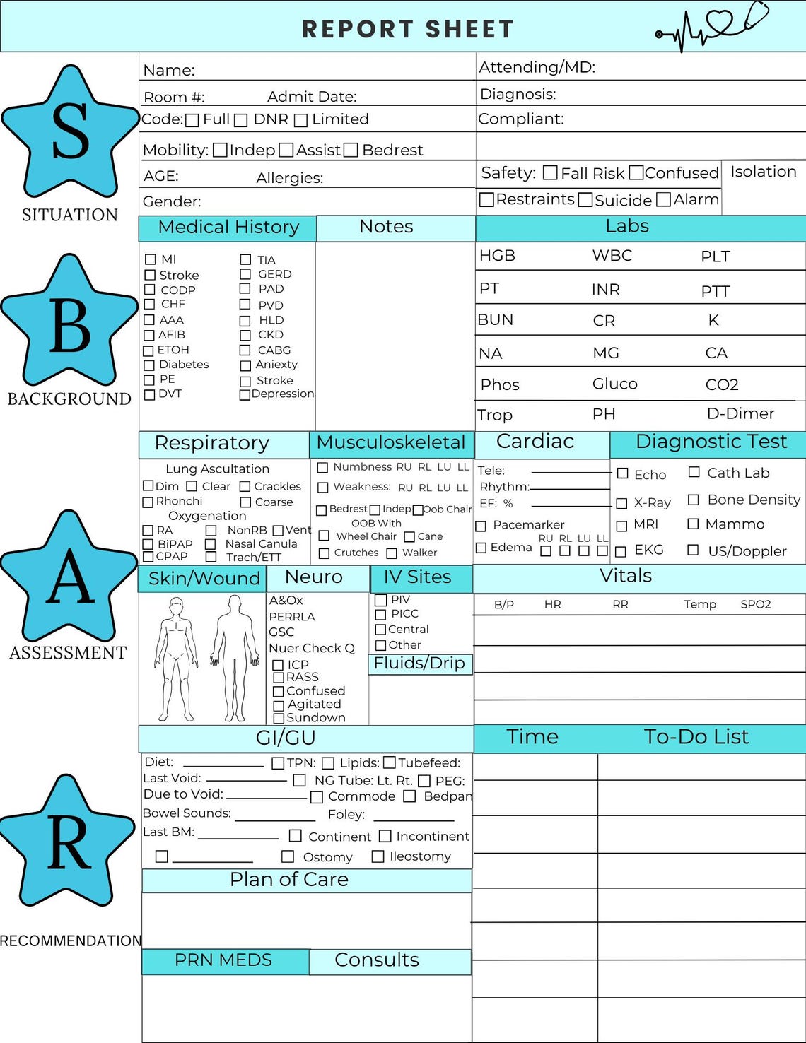 SBAR Nurse Report Sheet: Nursing Handoff Form (instant PDF Download) - Etsy