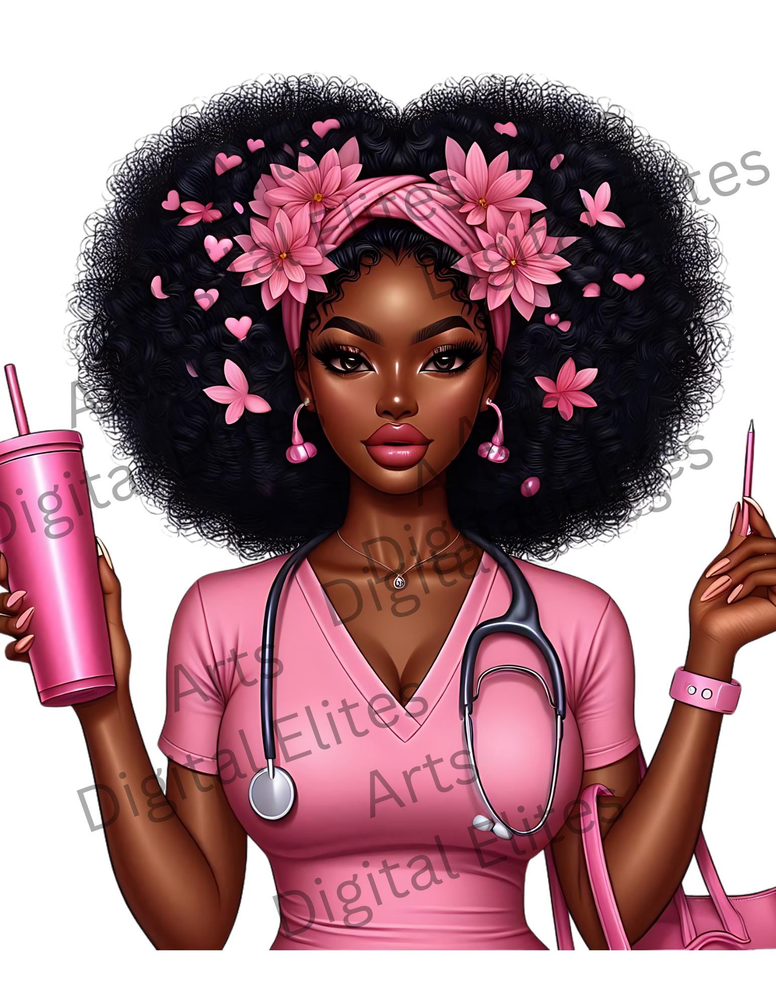 Black Nurse PNG: Pink Scrubs, African American Clip Art (digital ...