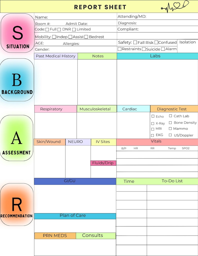 SBAR Nurse Report Sheet: Nursing Handoff Form (instant PDF Download) - Etsy