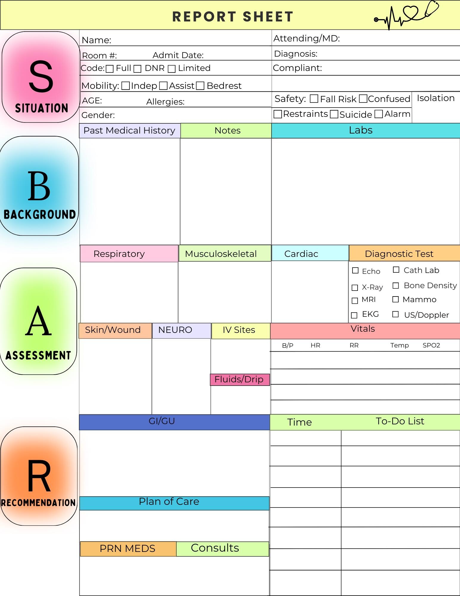 SBAR Nurse Report Sheet: Nursing Handoff Form (instant PDF Download) - Etsy