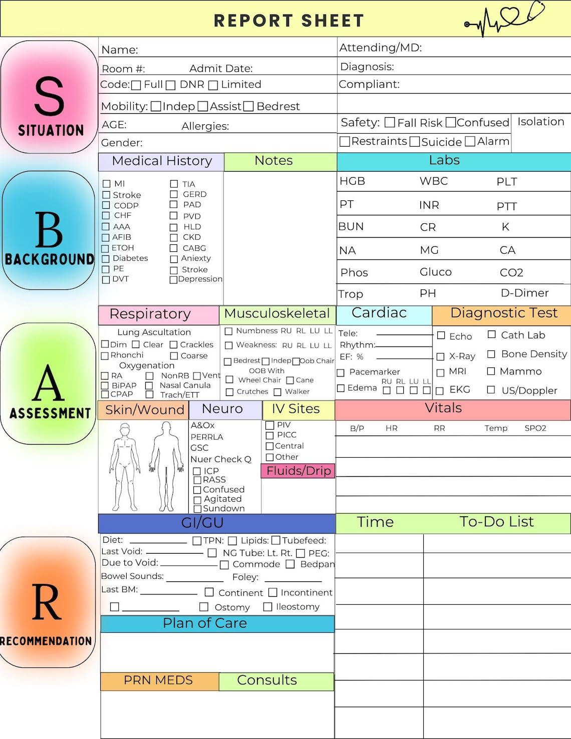 SBAR Nurse Report Sheet: Nursing Handoff Form (instant PDF Download) - Etsy