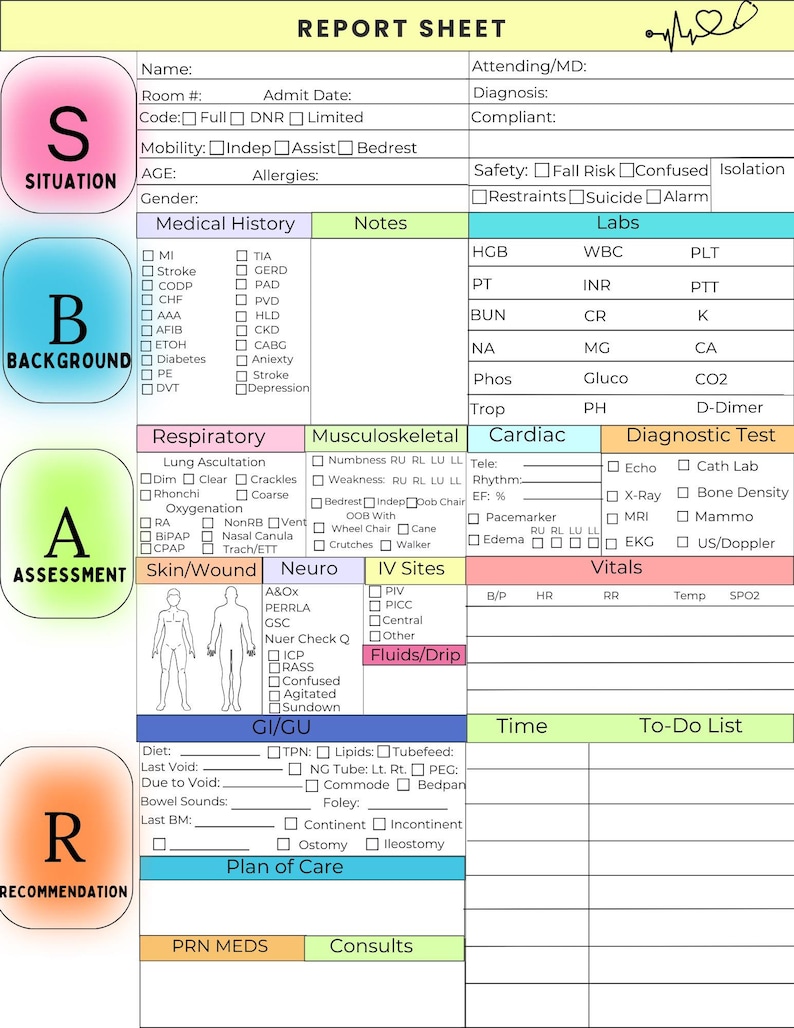 SBAR Nurse Report Sheet: Nursing Handoff Form (instant PDF Download) - Etsy