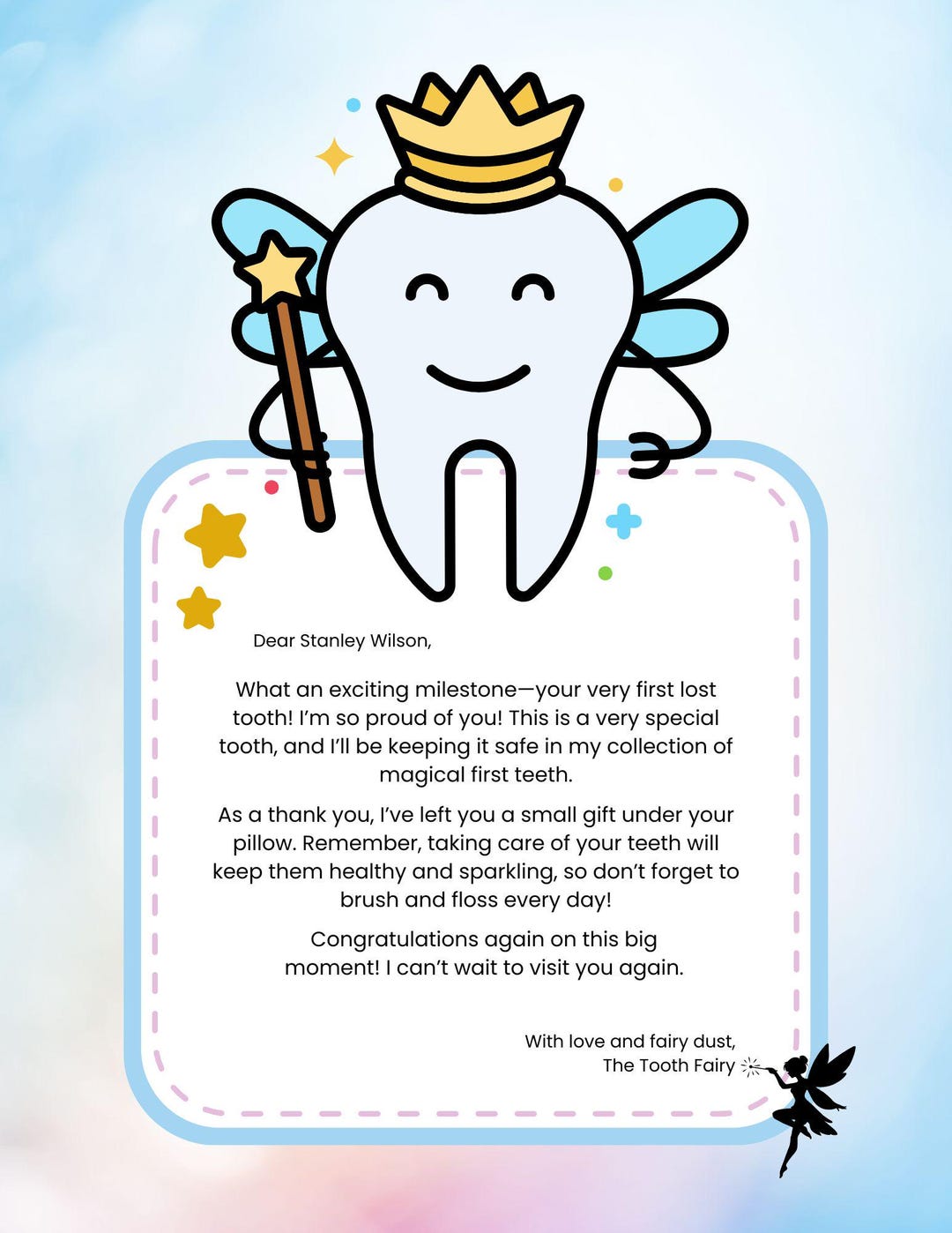 Personalized Tooth Fairy Letter: Printable Keepsake Gift (instant ...