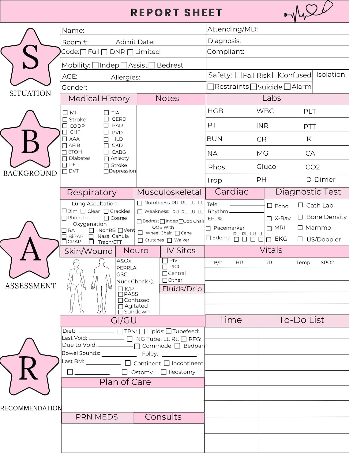 SBAR Nurse Report Sheet: Nursing Handoff Form (instant PDF Download) - Etsy