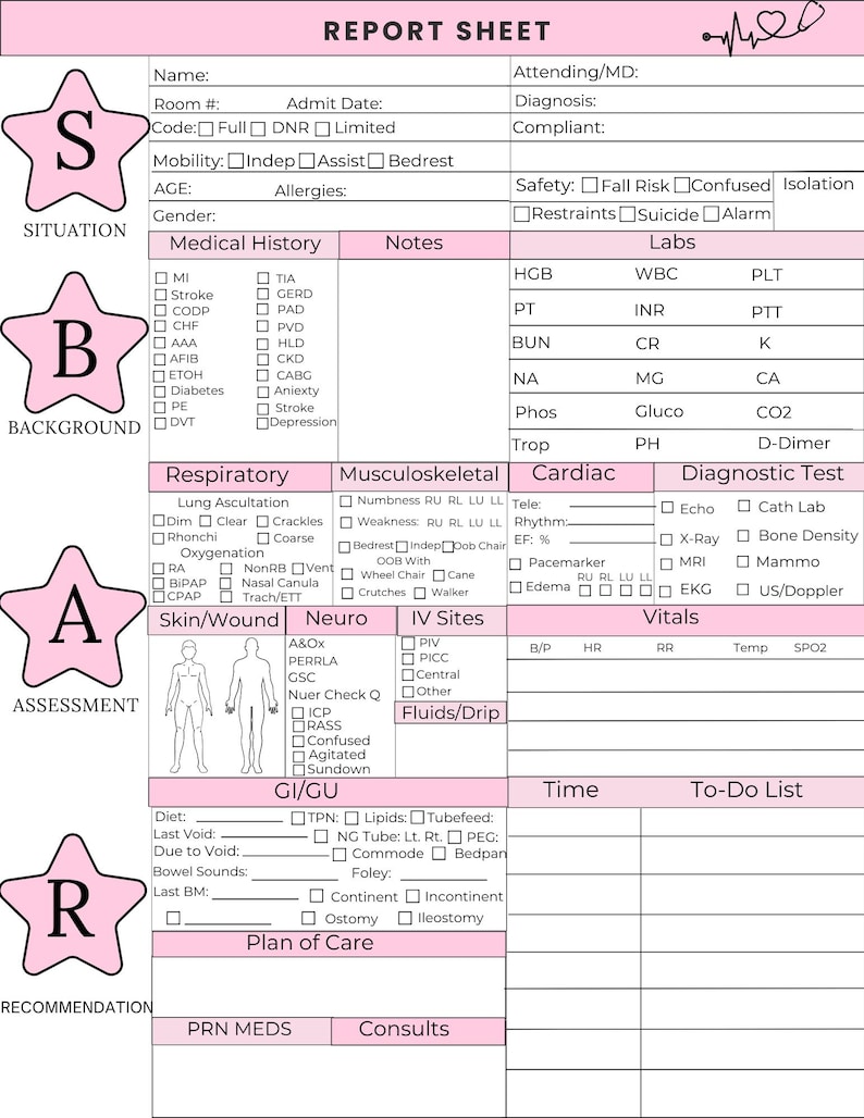 SBAR Nurse Report Sheet: Nursing Handoff Form (instant PDF Download) - Etsy