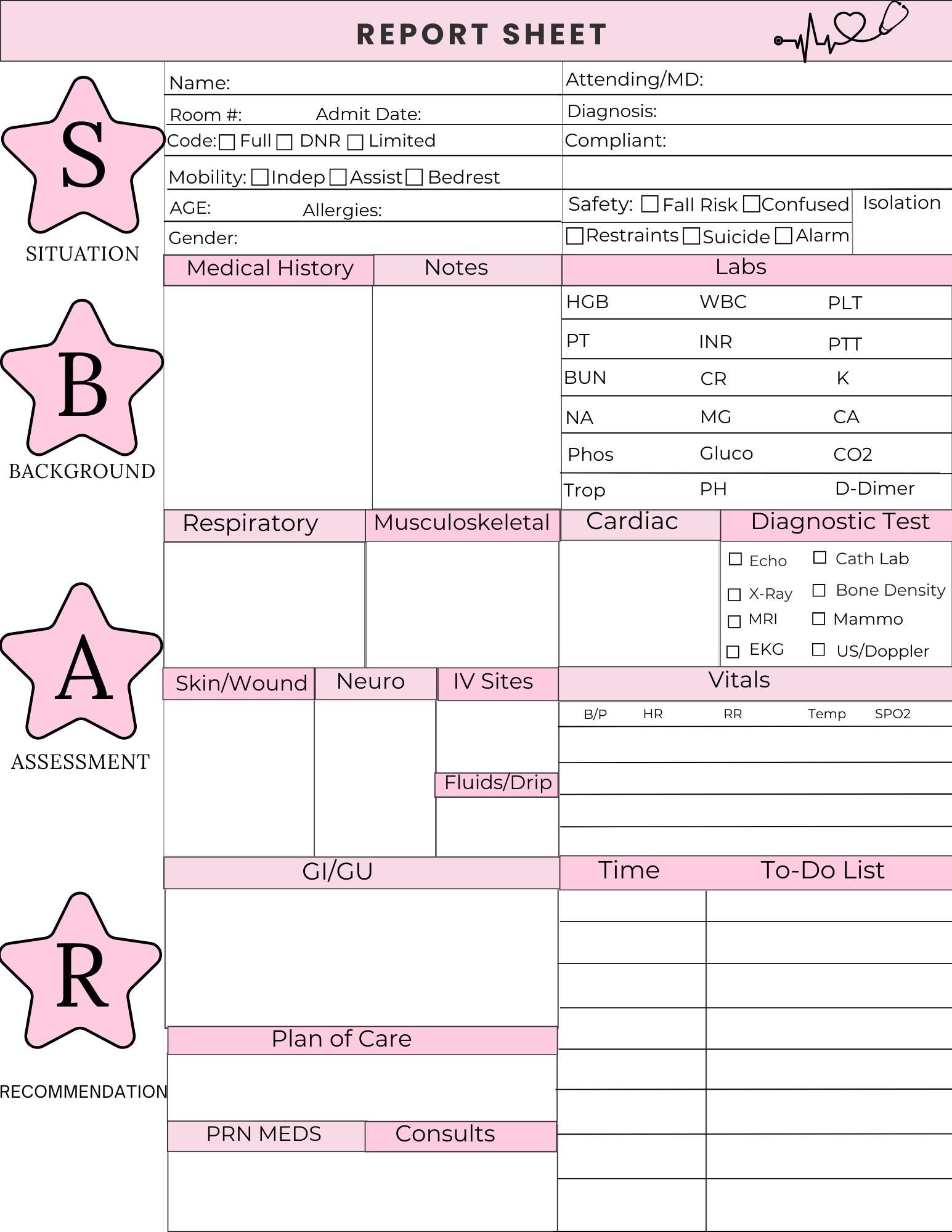 Sbar Nurse Report Sheet Instant Download PDF Hand-off Report Form ...
