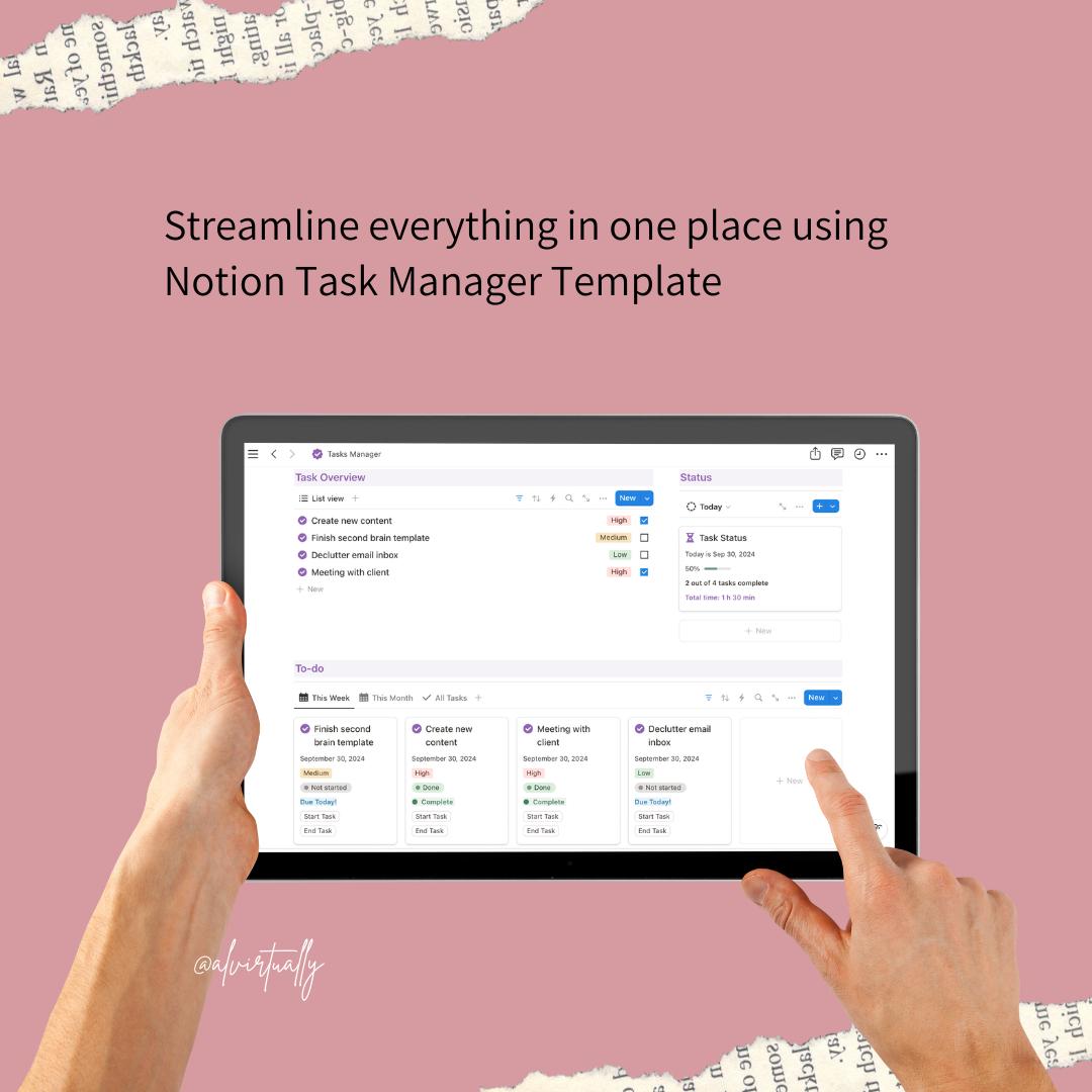 Notion Task Manager Template | Digital Daily To-do List | Customizable ...
