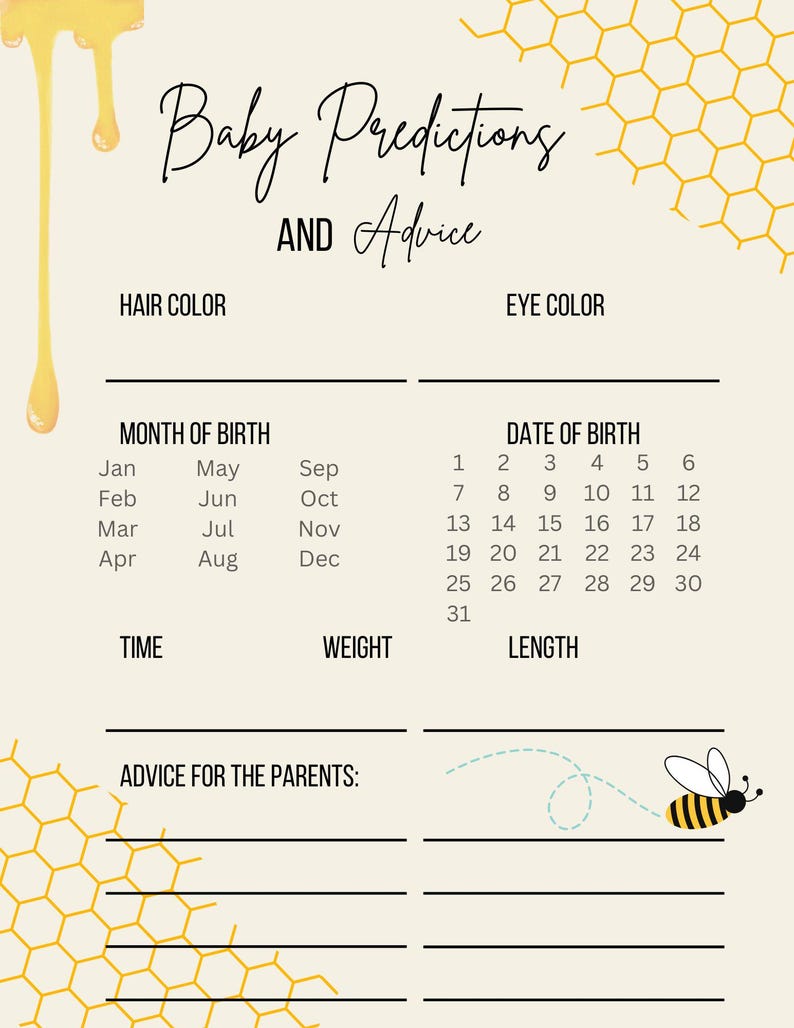 Bumble Bee Themed Baby Shower Game Cards - Etsy