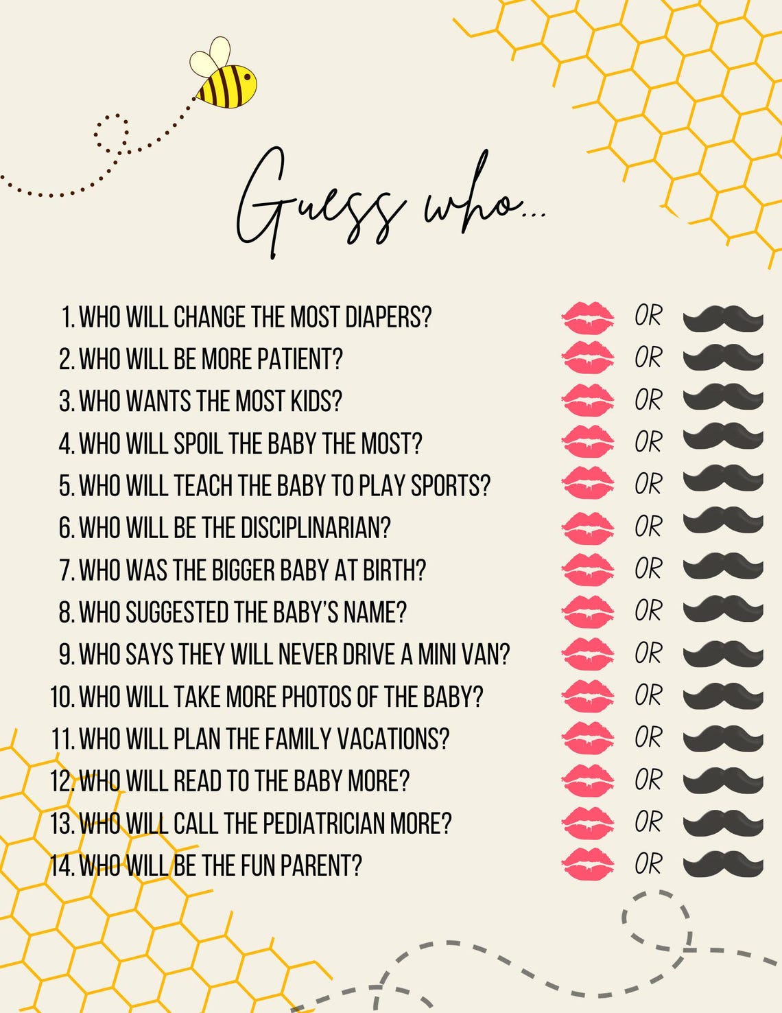 Bumble Bee Themed Baby Shower Game Cards - Etsy