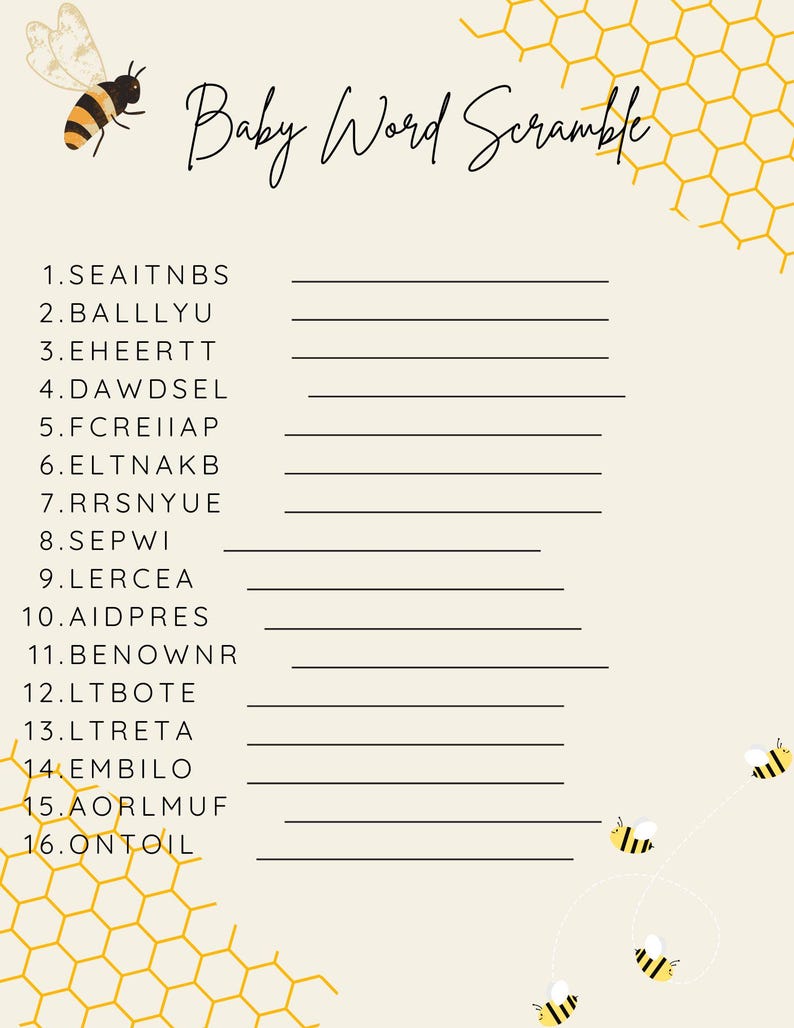 Bumble Bee Themed Baby Shower Game Cards - Etsy