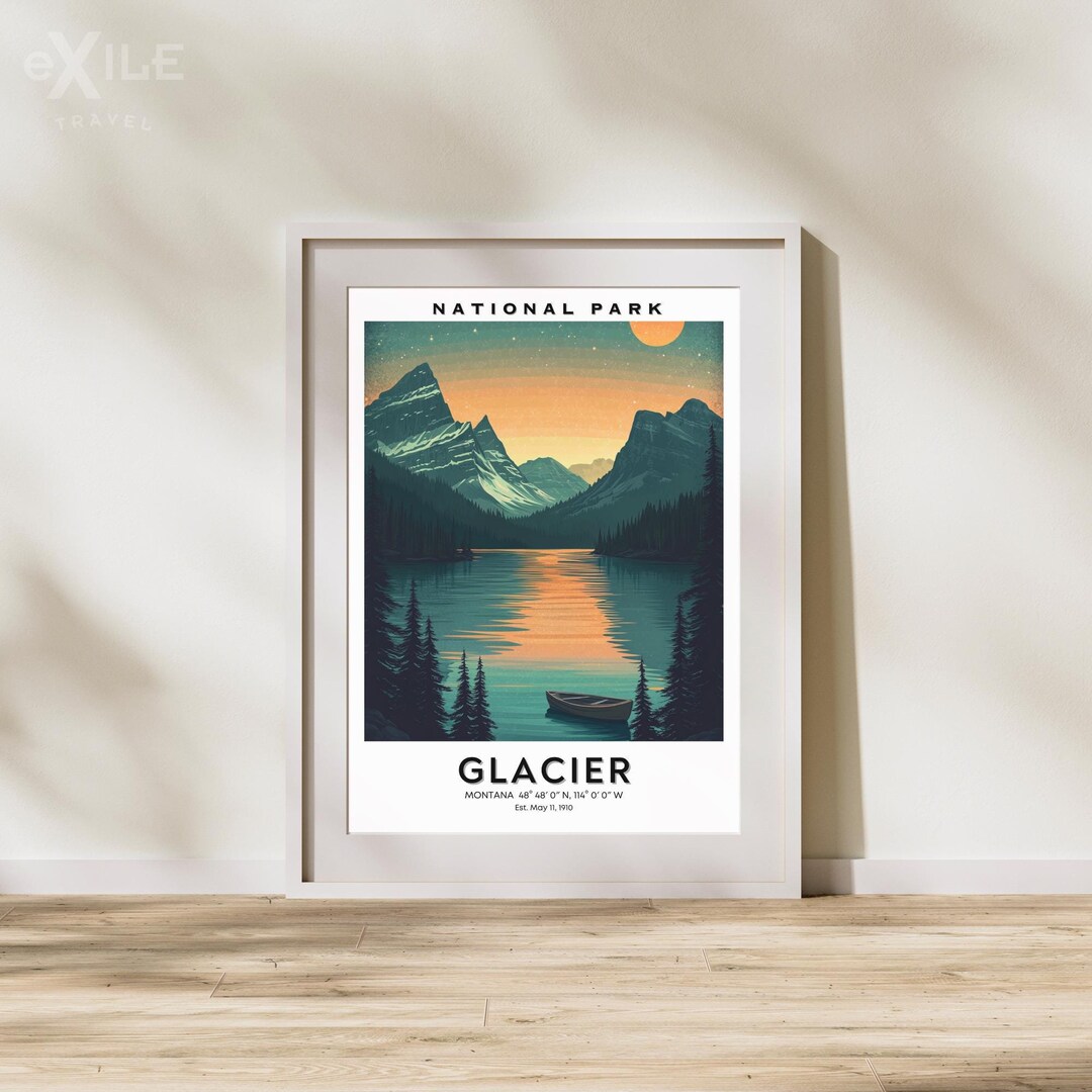 Glacier National Park Travel Poster, Glacier Travel Print, USA Art ...