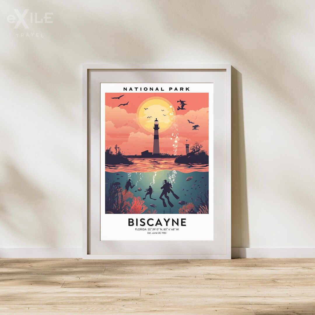 Biscayne National Park Travel Poster, Biscayne Travel Print, USA Art ...