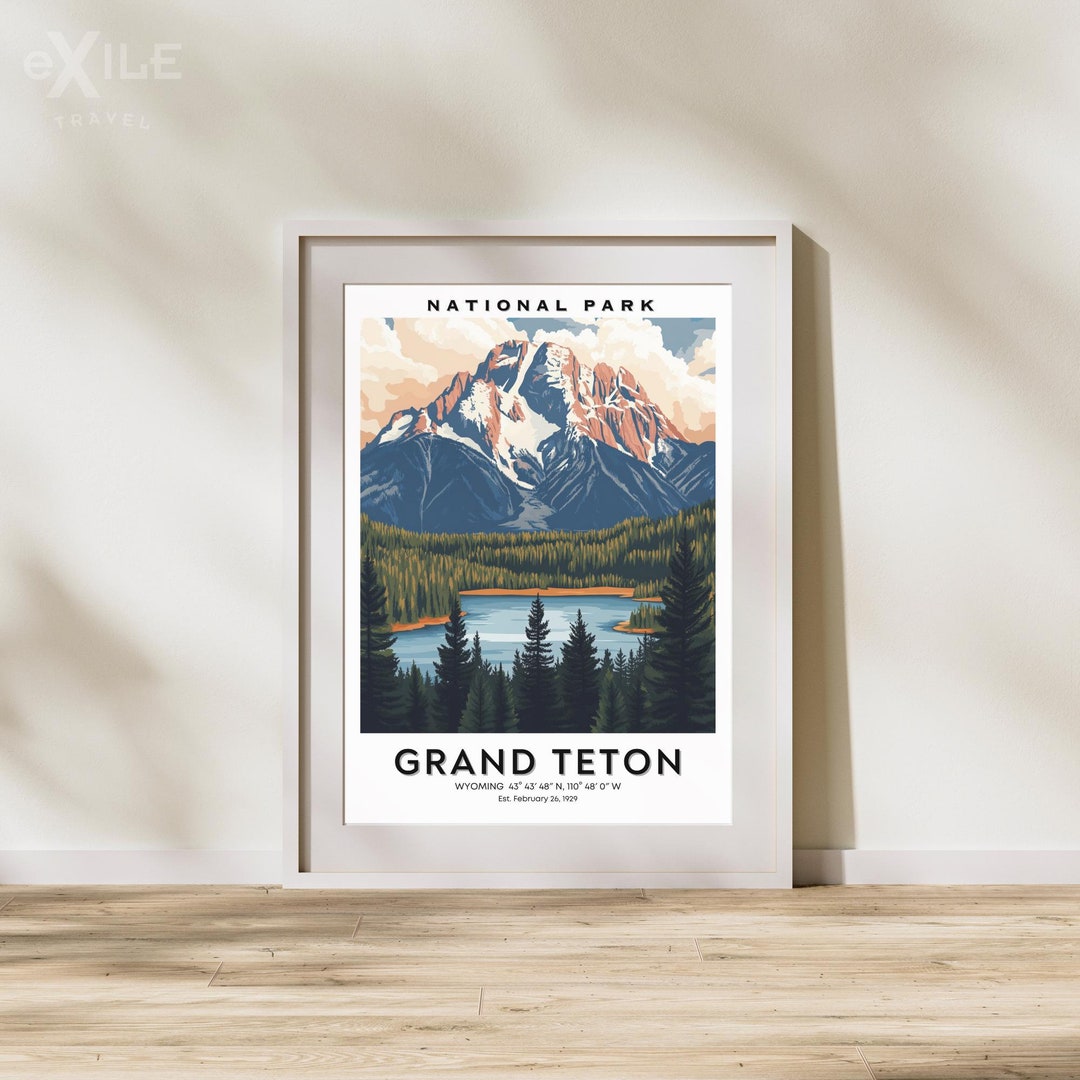 Grand Teton National Park Travel Poster, Grand Teton Travel Print, USA ...