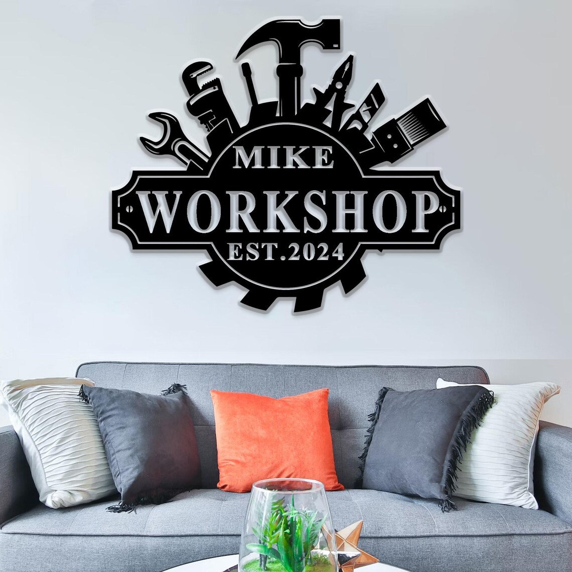 Custom Garage Metal Wall Art Personalized Workshop Name Sign Mechanic ...