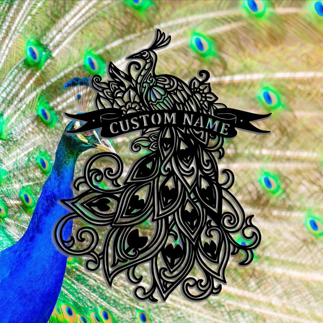 Custom Peacock Metal Wall Sign, Personalized Peacock Name Metal Wall ...
