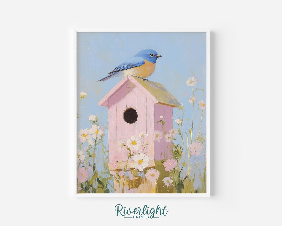 Charming Spring Bluebird Printable - Cozy Cottagecore Birdhouse Art ...