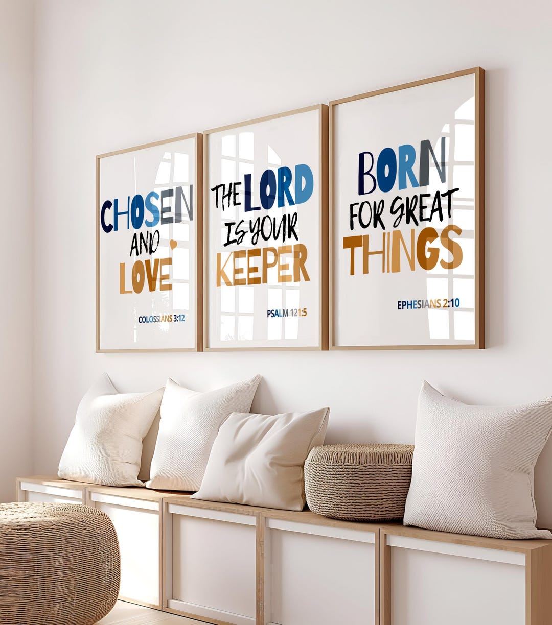 Set of 3 Bible Verse Prints, Christian Wall Art, Scripture Nursery Wall ...