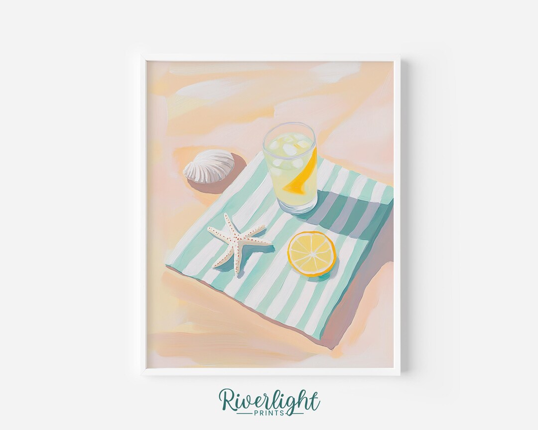Coastal Beach Flat Lay Art Print, Digital Downloadable Summer Wall Art ...