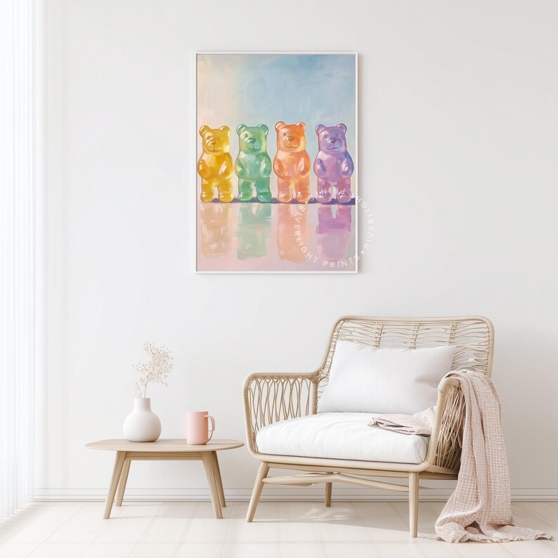 Printable Gummy Bears Art - Cute Pop-art Decor, Pastel Rainbow Candy ...
