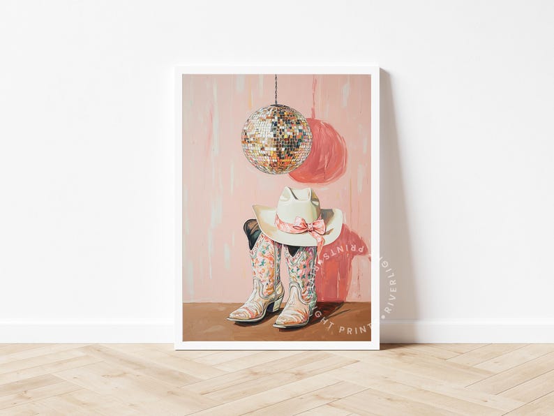 Pink Cowgirl Boots With Disco Ball Retro Art (digital Download) - Etsy UK