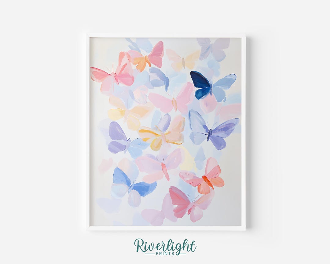 Pastel Butterfly Swarm Painting - Airy Nursery Wall Art, Printable ...