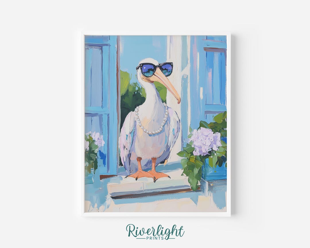 Playful Pelican With Sunglasses, Beach House Decor Art (digital ...