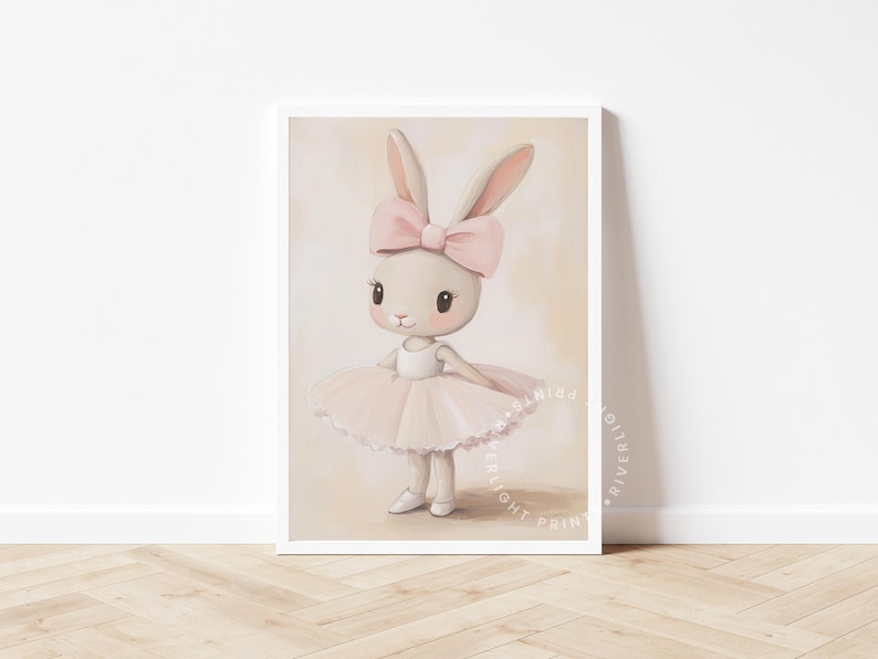Bunny Ballerina Painting – Pastel Nursery Art, Vintage Acrylic Gouache ...