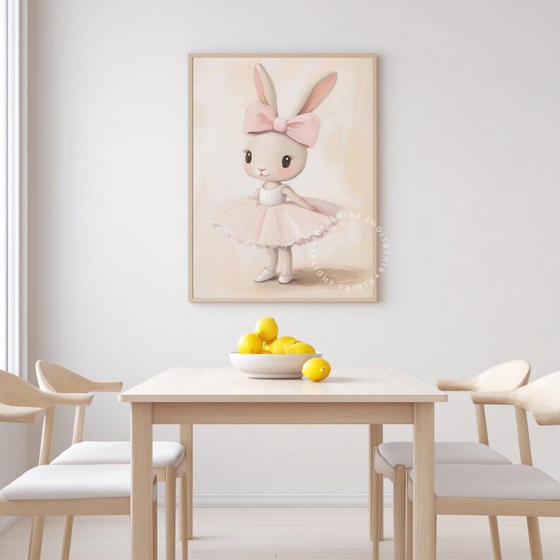 Bunny Ballerina Painting – Pastel Nursery Art, Vintage Acrylic Gouache ...