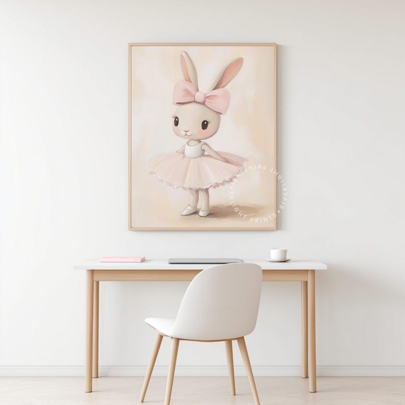 Bunny Ballerina Painting – Pastel Nursery Art, Vintage Acrylic Gouache ...