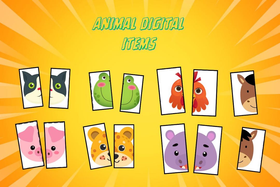 54 Piece Animal Digital Matching Game Print Play Let Toddlers and ...
