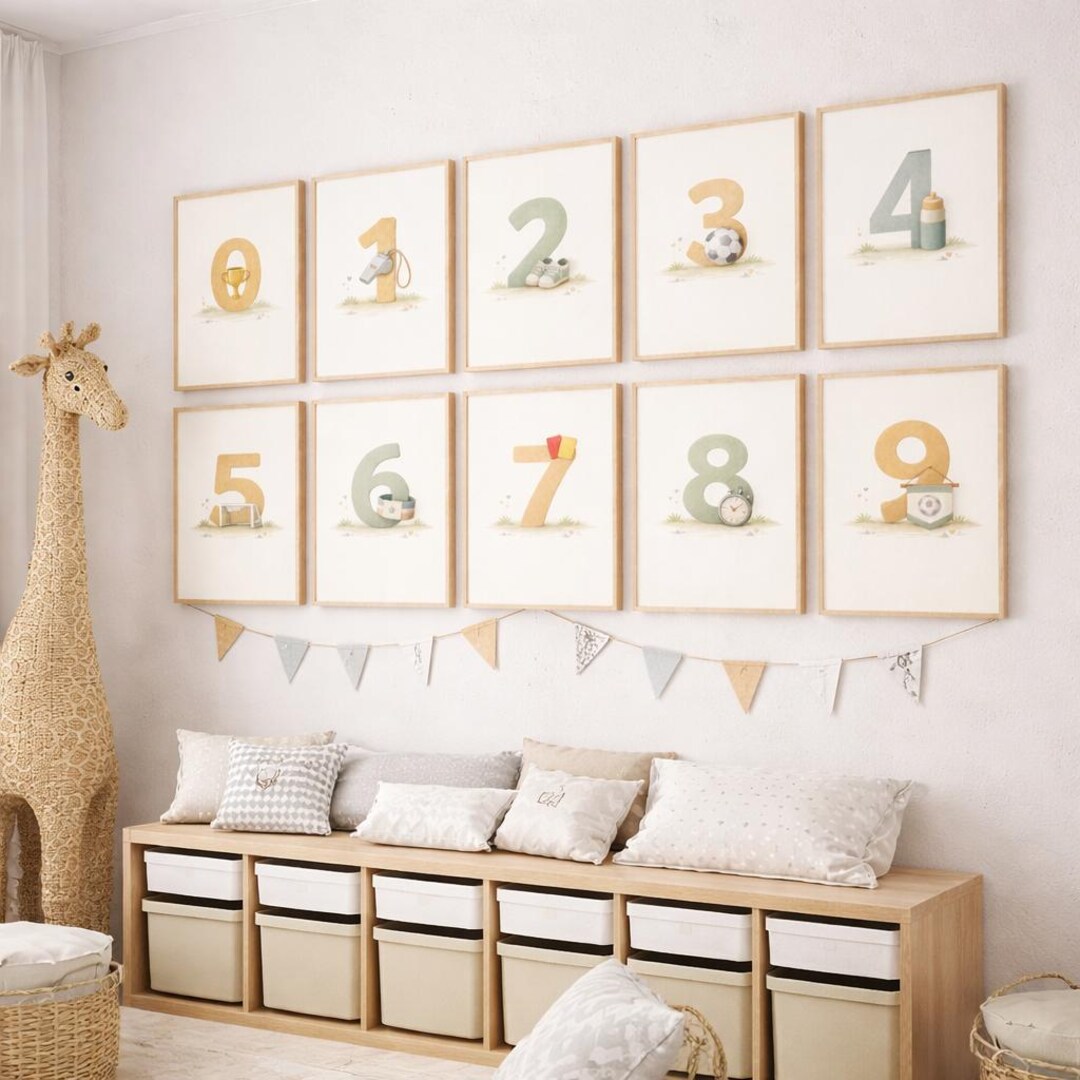 Scandinavian Nursery Number Wall Art 0–9 Bundle | Printable Neutral ...