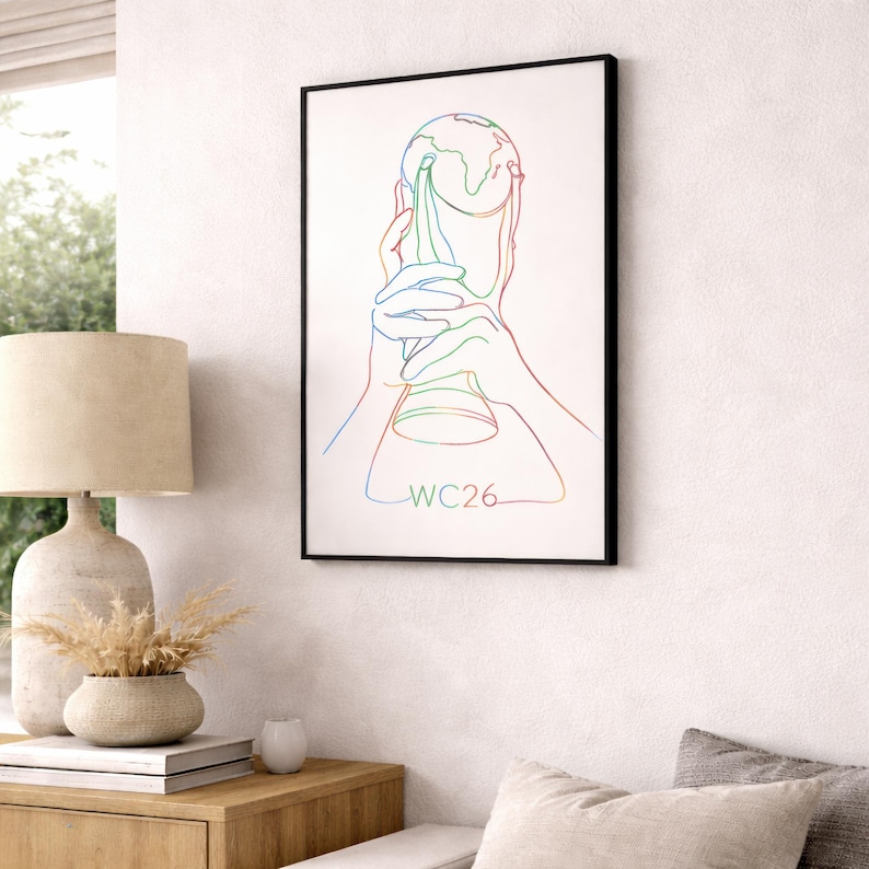 Minimal 2026 Worl Cup Soccer Trophy Line Art Printable | Usa Mexico ...