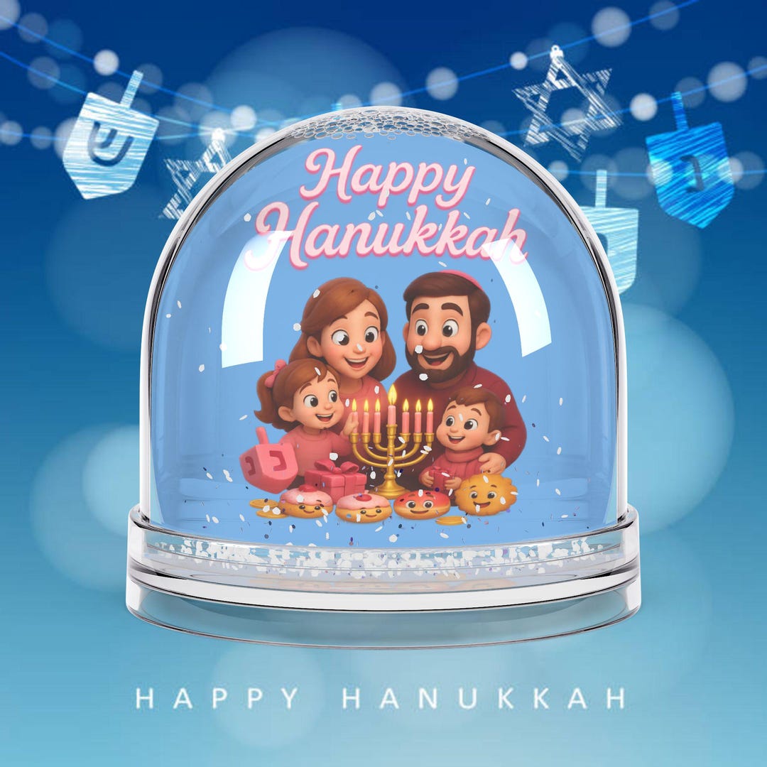 Happy Hanukkah Family Snow Globe | Menorah Dreidel Chanukah Decor ...