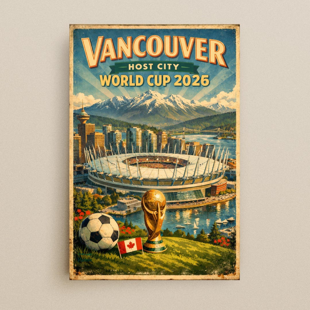 Vancouver 2026 Soccer World Cup Poster | Retro Travel Art | World Cup ...
