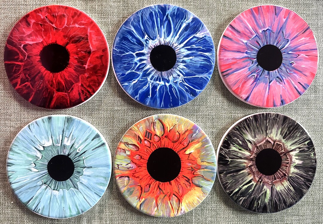Set of Six Unique, Homemade and Hand Painted Ceramic Coasters or Tiles ...
